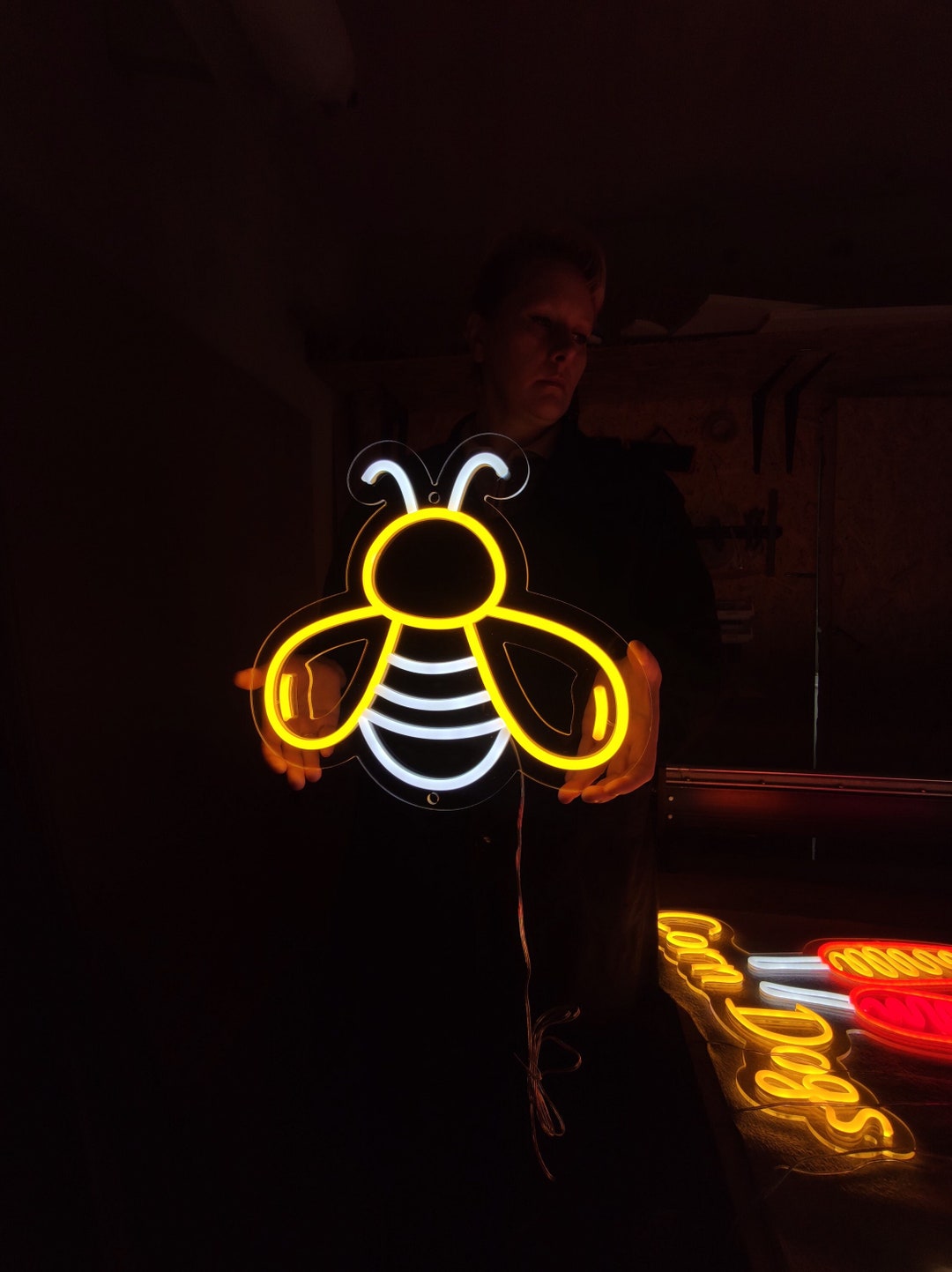 Bee Neon Sign, Bee Led Neon Light, Api Honeybee Led Night Light Sign ...