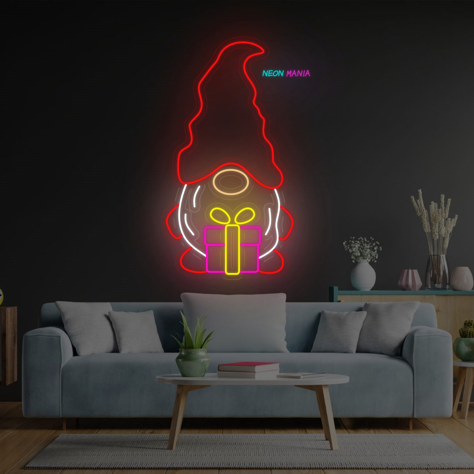 Gnome Neon Sign, Christmas Gnome Led Neon, Custom Gnome With a Present ...