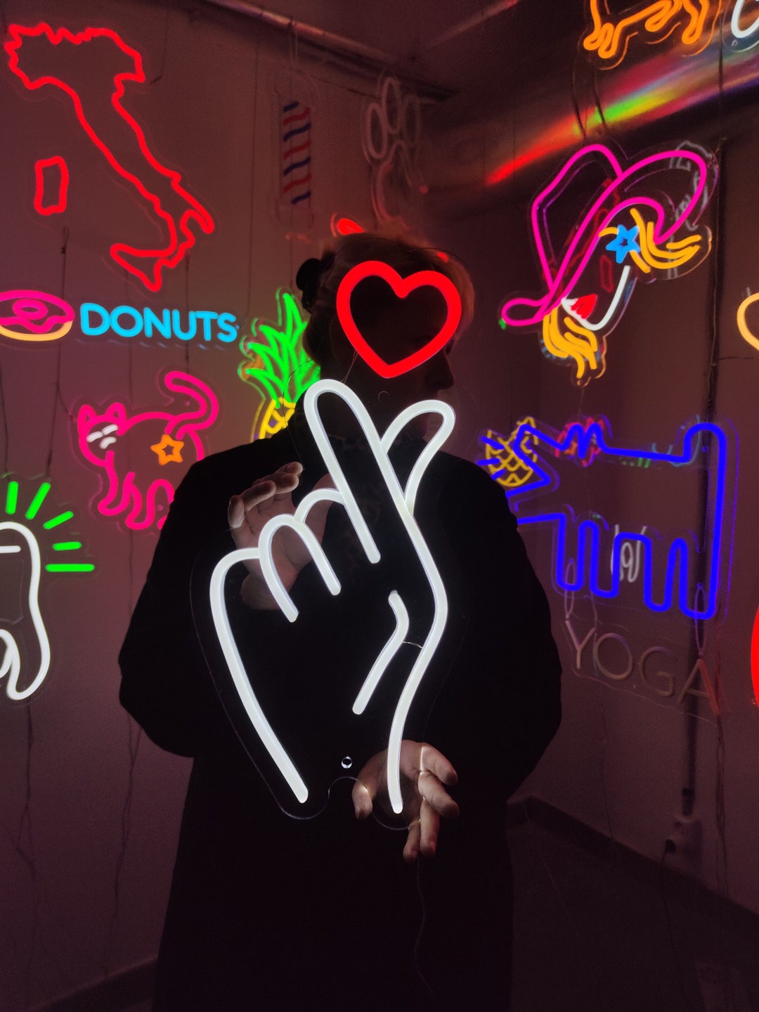 Finger Heart Neon Sign, Hand Heart Neon Light, Korea Kpop Heart Led ...