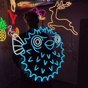 Puffer Fish Neon Sign, Fish Led Sign, Blowfish Light Sign, Fugu Led ...