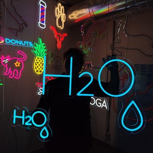 H2O Neon Sign, Water Molecule Neon Light, Drop Led Light, Custom Water ...