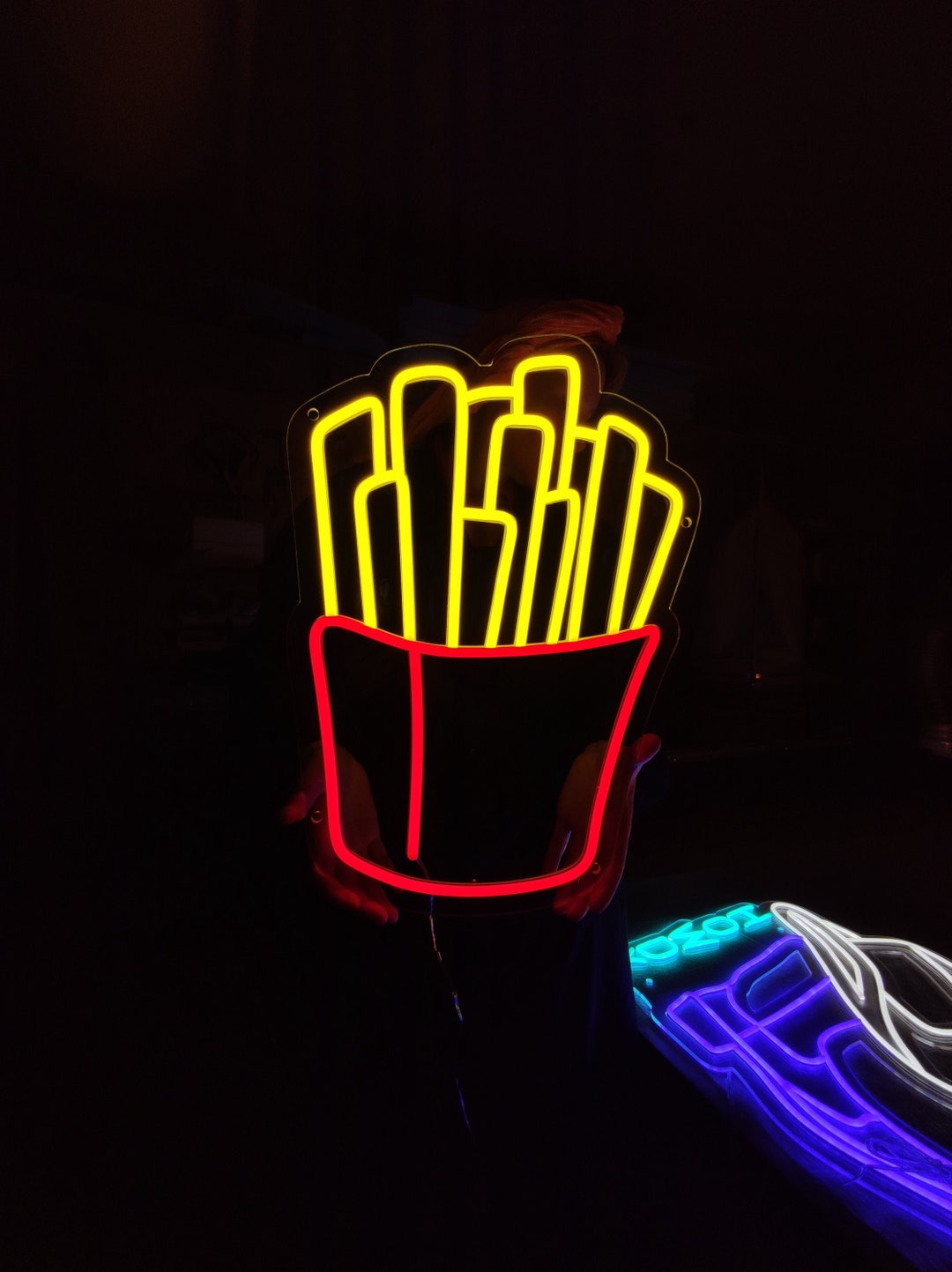French Fries Neon Sign Fried Potato Chips Neon Light French - Etsy