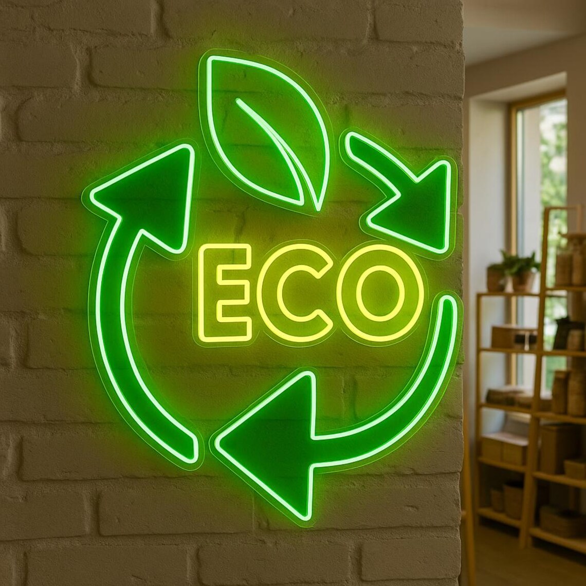 Recycling Sign Neon Sign. LED Eco Shop Decor. Sorting Stations Neon ...