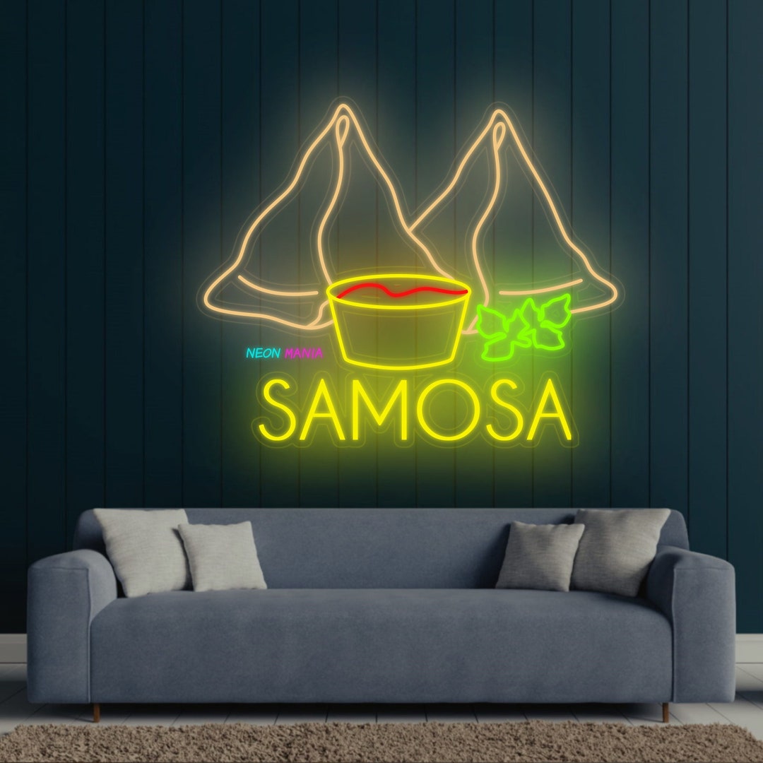 Samosa Neon Sign, Samosa With Sauce Led Light Sign, Savoury Pastry Neon ...