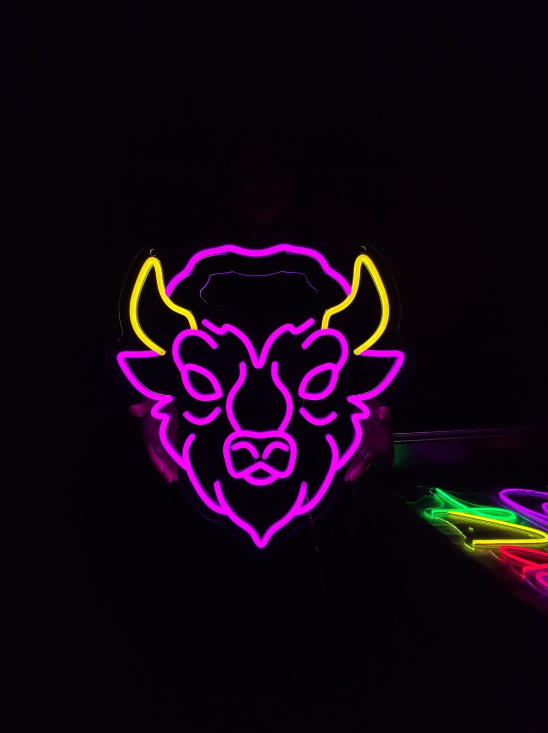 Bison Neon Sign, Bison Head Led Neon, Buffalo Light Sign, Animal Sign ...