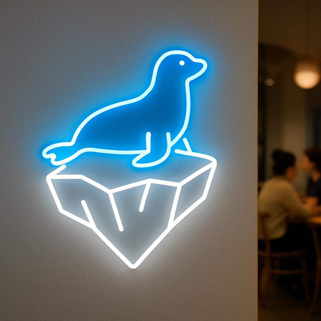 Seal Neon Sign. Seal on Iceberg Light. Cafes and Restaurants in ...