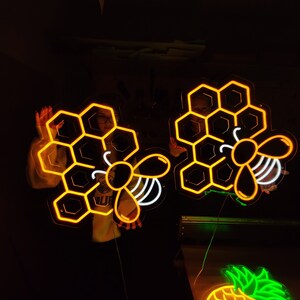 Honeycomb Neon Sign, Bee Led Neon Light, Honey Bee Led Night Light up ...