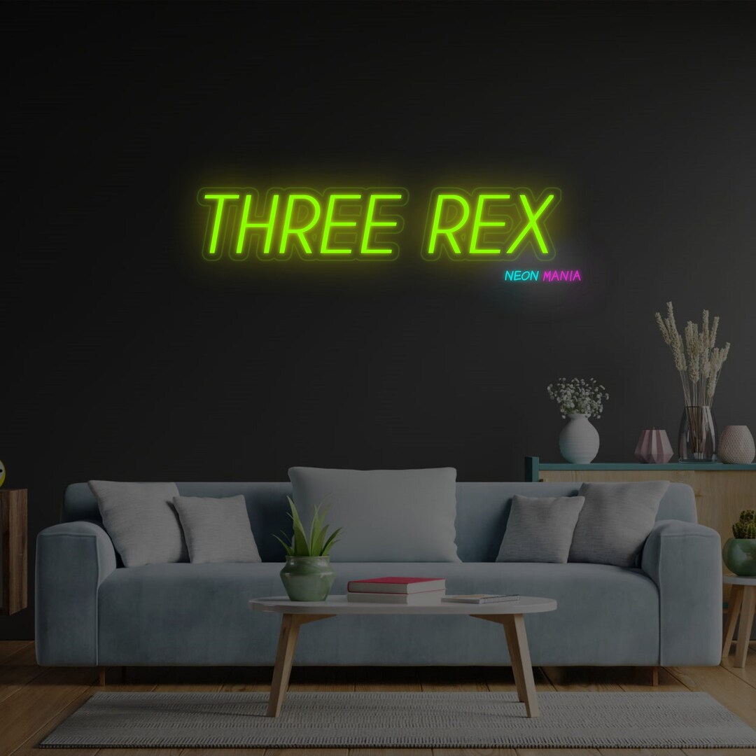 Three Rex Neon Sign, Third Birthday Light Sign, Dinosaur Birthday Party ...