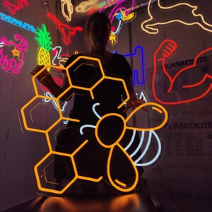 Honeycomb Neon Sign, Bee Led Neon Light, Honey Bee Led Night Light up ...