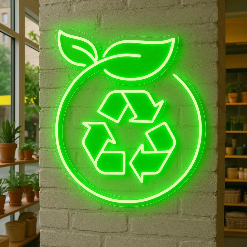 Recycling Sign Neon Sign. LED Eco Shop Decor. Sorting Stations Neon ...