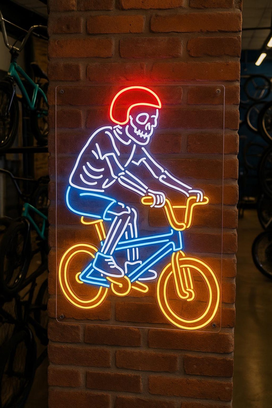 BMX Bike Neon Decor. Bicycle, Cyclist in Jump, Bicycle in Flames ...