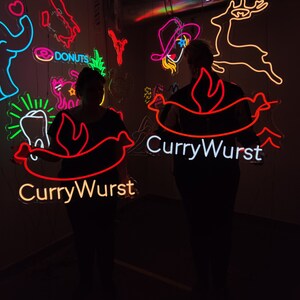 Currywurst Neon Sign, Sausage With a Fire Led, Sausages in Tomato Sauce ...
