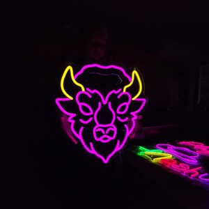 Bison Neon Sign, Bison Head Led Neon, Buffalo Light Sign, Animal Sign ...