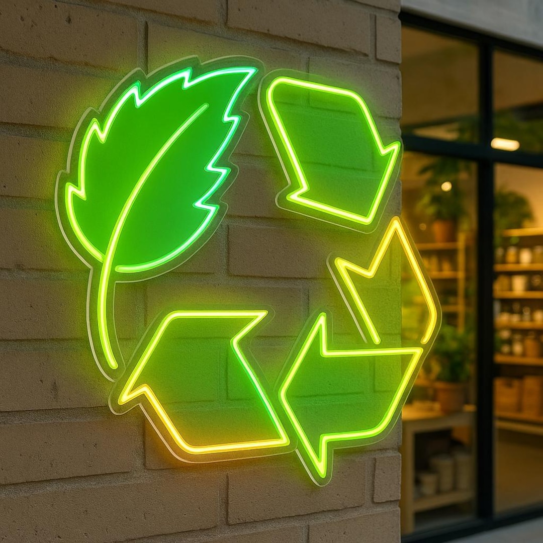 Recycling Sign Neon Sign. LED Eco Shop Decor. Sorting Stations Neon ...