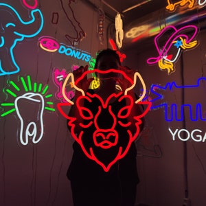 Bison Neon Sign, Bison Head Led Neon, Buffalo Light Sign, Animal Sign ...