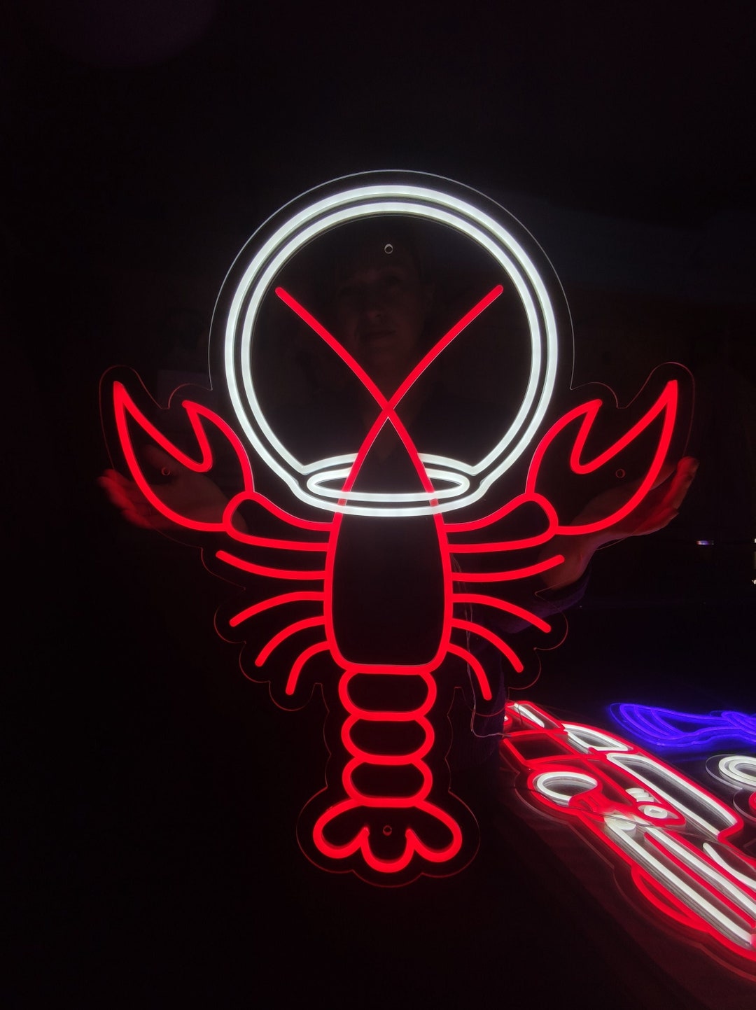 Lobster With Helmet Neon Sign, Crayfish Lights, Ocean Animals Led Sign ...