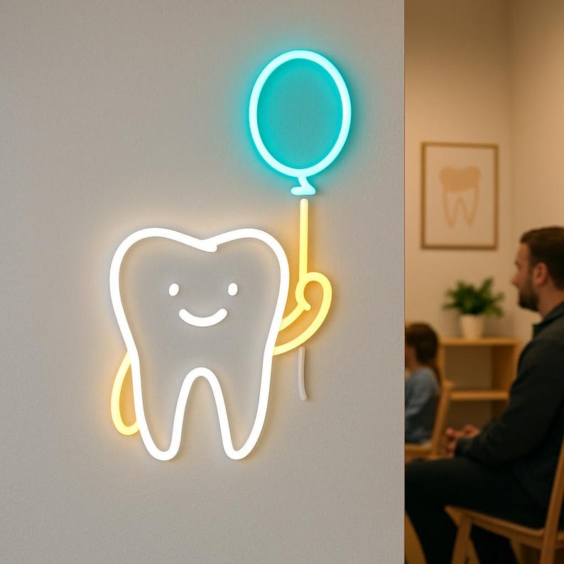 Tooth and Balloon Neon Sign. Dentistry Light. Pediatric Dentist Office ...