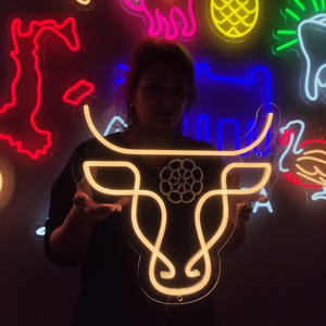 Bull Neon Sign, Bull Head Led Neon, Bull Light Sign, Animal Sign, Texas ...