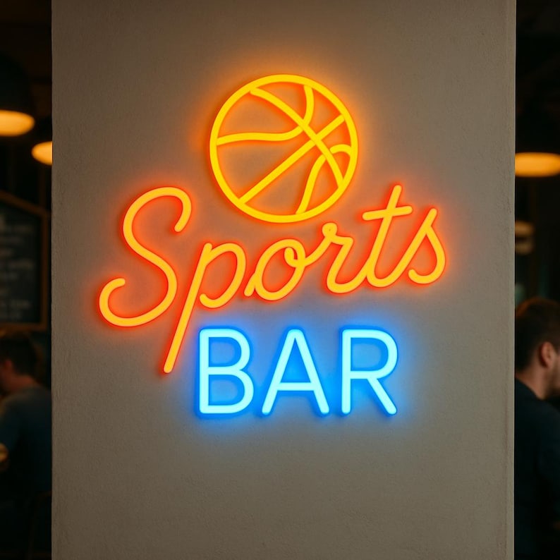 Sports Bar Neon Sign. Sports Light. Ball and Beer Mug Led Sign. Gift ...