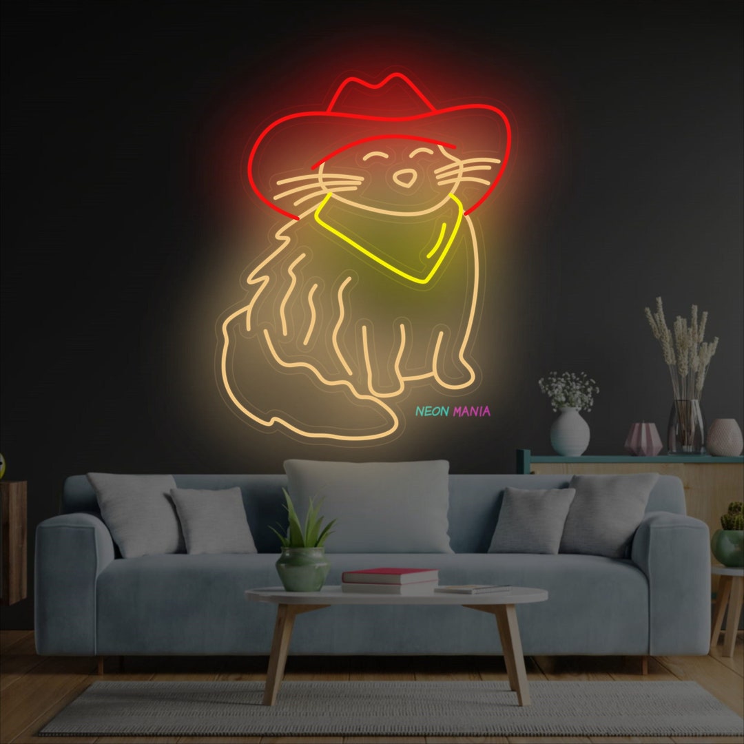 Cat in a Cowboy Hat Neon Sign Cowboy Cat Led Sign Western - Etsy