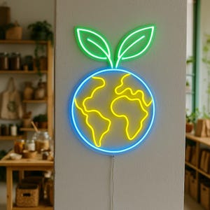 Earth Neon Sign. LED Decor of an Eco Products. Planet Neon Decor. LED ...