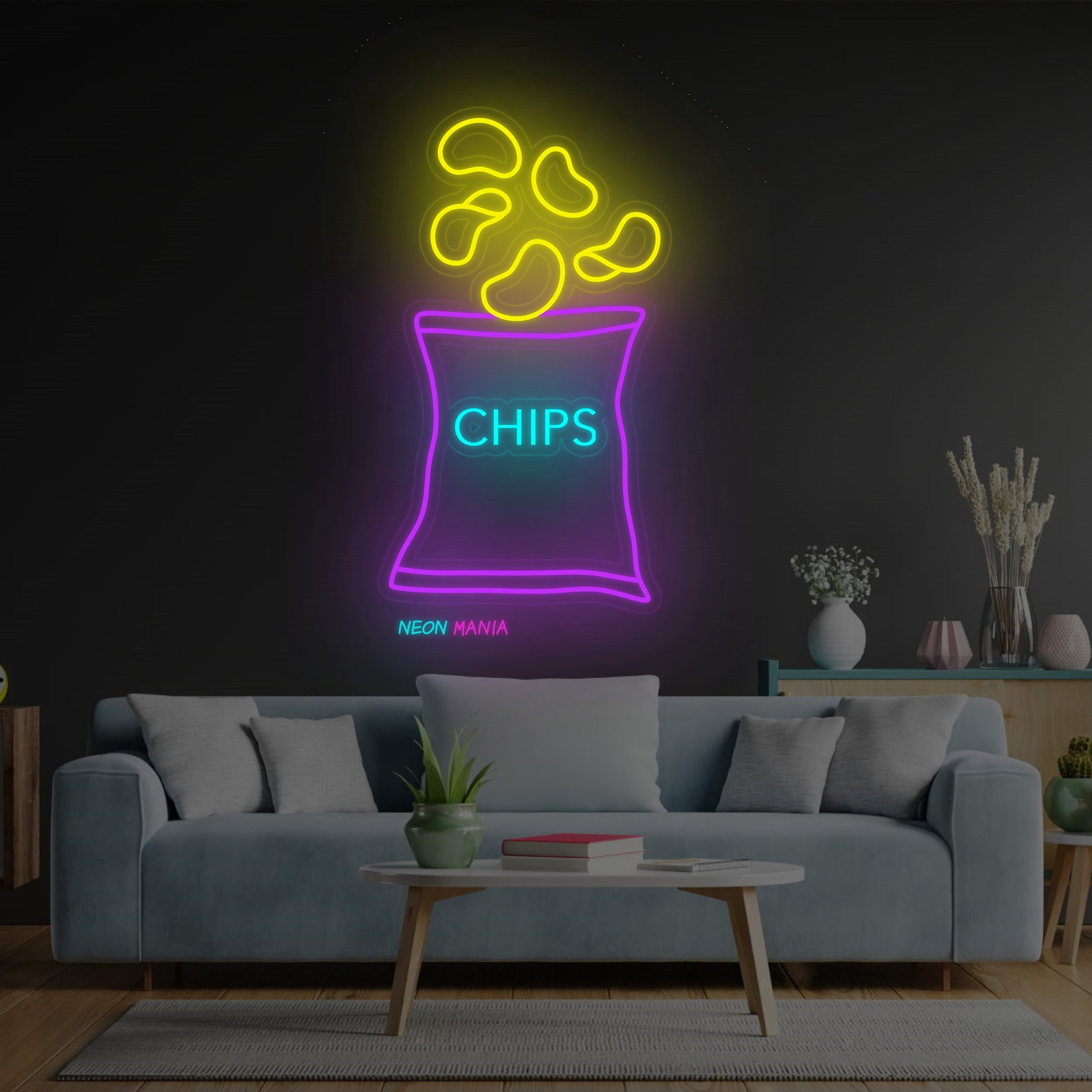 Chips Neon Sign, Crisps Led Light, Potato Chips Bag Neon Light, Chips ...