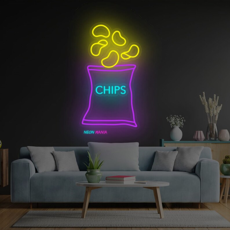 Chips Neon Sign, Crisps Led Light, Potato Chips Bag Neon Light, Chips ...