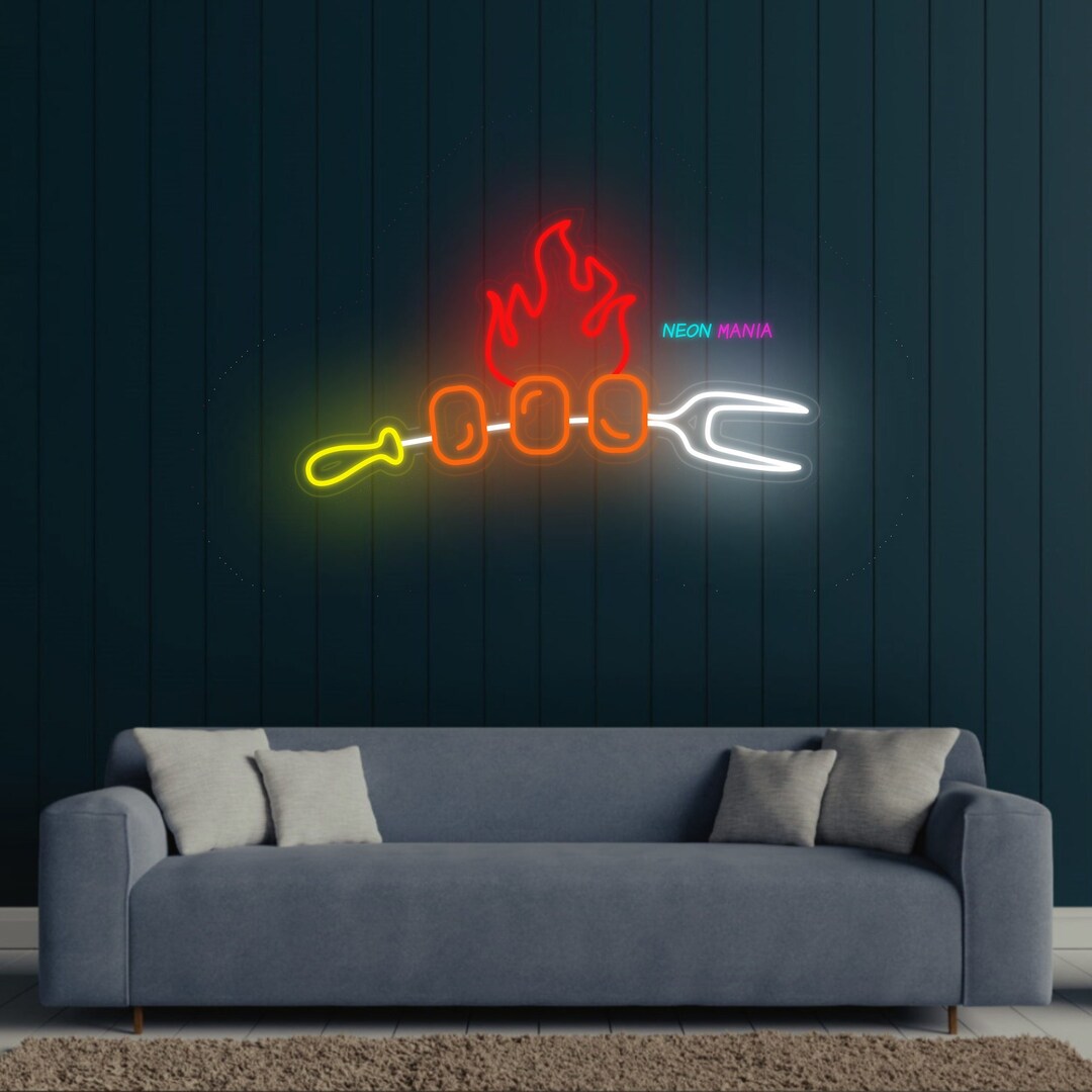 Kebab on a Skewer Neon Sign, Barbecue Led Light, Kebab Led Sign, Hot ...
