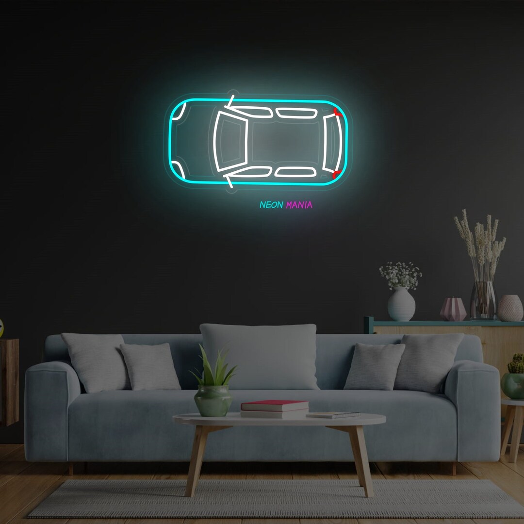 Car Neon Sign: Top View on a Car Led Light. Kid Room Decor. Nursery Led ...