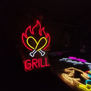 Grill Neon Sign, Chicken Meat Led Sign, Chicken Legs Neon Lights ...