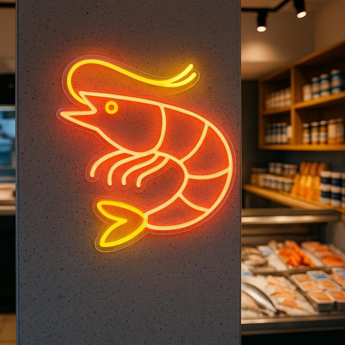 Shrimp Neon Sign. Shrimp With Lemon Sign. Seafood Restaurant LED Decor ...