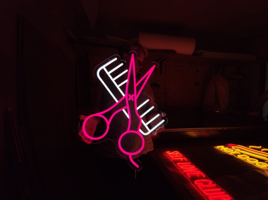 Scissors Neon Sign, Comb Led Sign, Barbershop Neon Light, Hairdressing ...