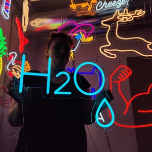 H2O Neon Sign, Water Molecule Neon Light, Drop Led Light, Custom Water ...