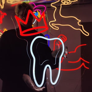 Tooth Neon Sign, Tooth With a Crown Led Neon, Medicine Led Light ...