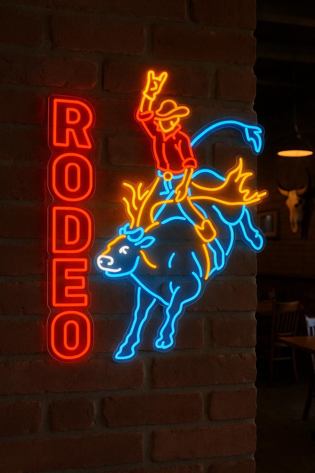 Rodeo Neon Sign. Bull LED Decor. Woman on Bull Neon Decor. Man on Bull ...