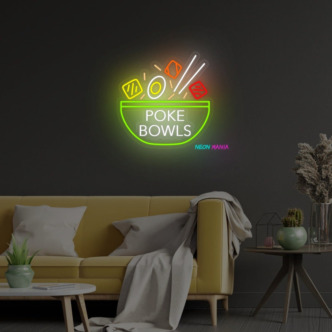 Poke Bowl Neon Sign, Bowl Led Light, Led Restaurant Sign, Neon Hawaiian ...
