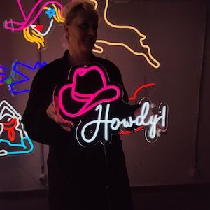 Howdy Neon Sign, Led Cowboy Hat Sign, Western Led Sign, North American ...