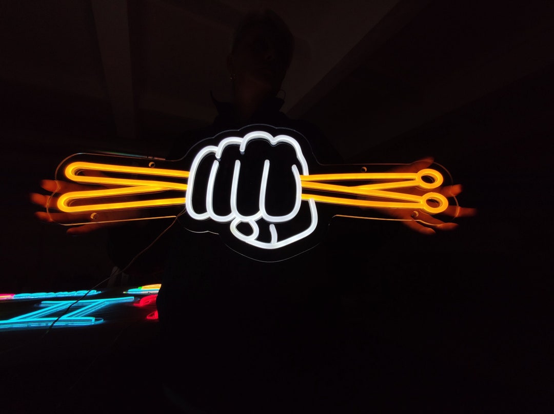 Percussion Mallets in a Hand Neon Sign, Drum Mallets Led Light, Beaters ...