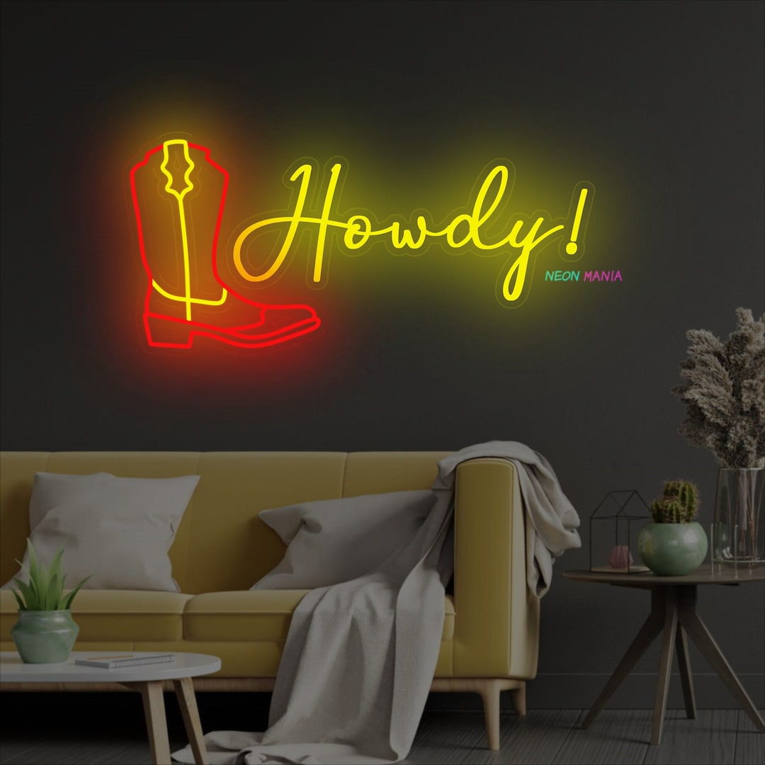 Howdy Neon Sign, Cowboy Boot Sign, Western Led Sign, North American ...