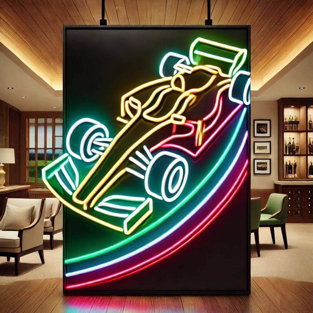 Custom Neon Car Racing Sign. Race Car, Wheel, Karting, Winner's Wreath ...