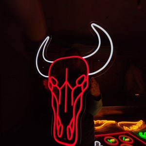 Bull Skull Neon Sign, Cow Skull Led Neon, Animal With Horns Light Sign ...