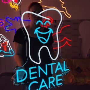 Dental Care Neon Sign, Happy Tooth Led Sign, White Tooth Led Neon ...