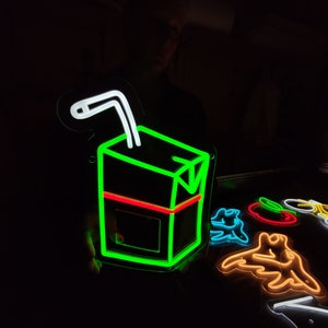 Juice Neon Sign, Juice Carton Led Sign, Cardboard Box Led Light, Juice ...
