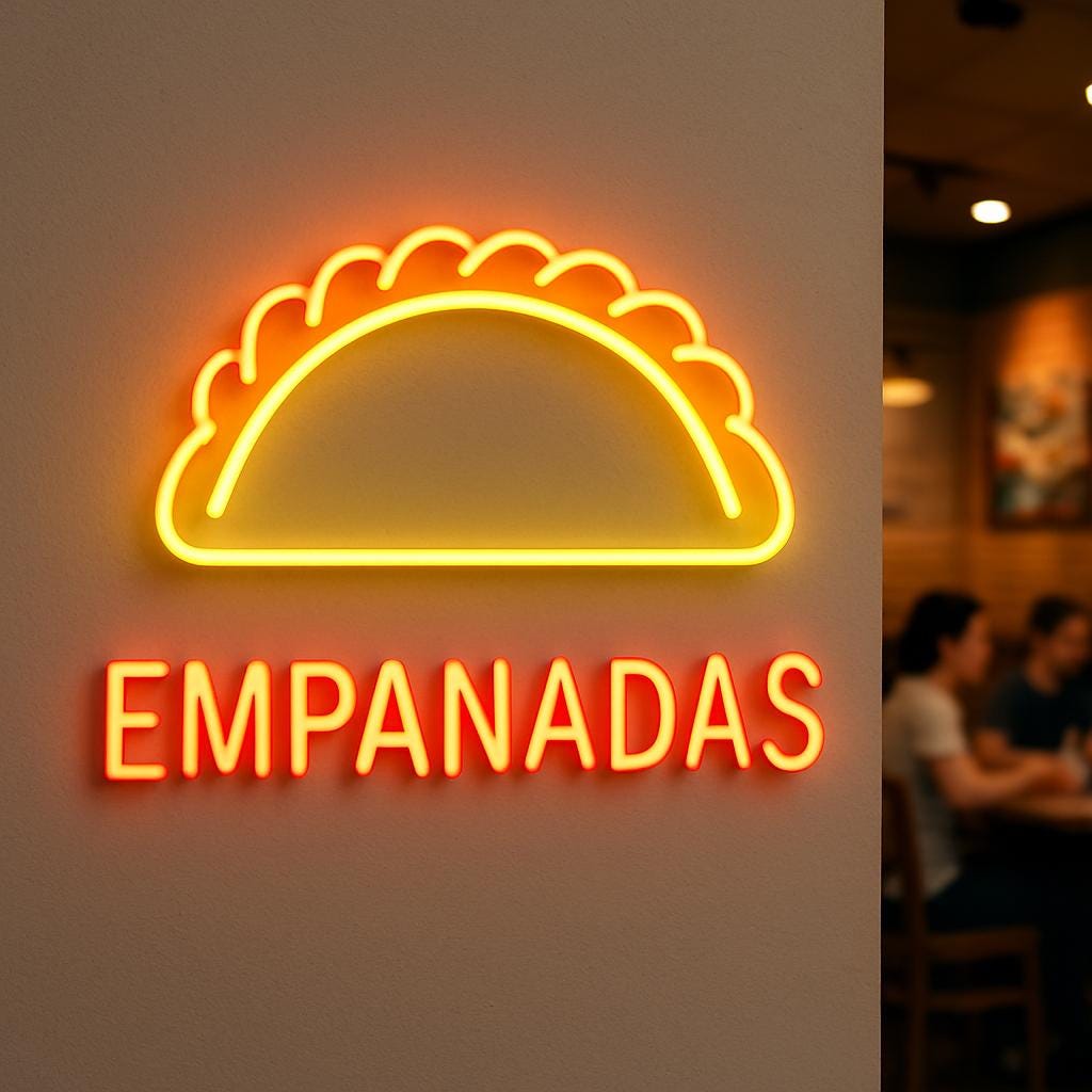 Empanadas Neon Sign. Restaurant Light. Empanadas and Sauce in a Bowl ...
