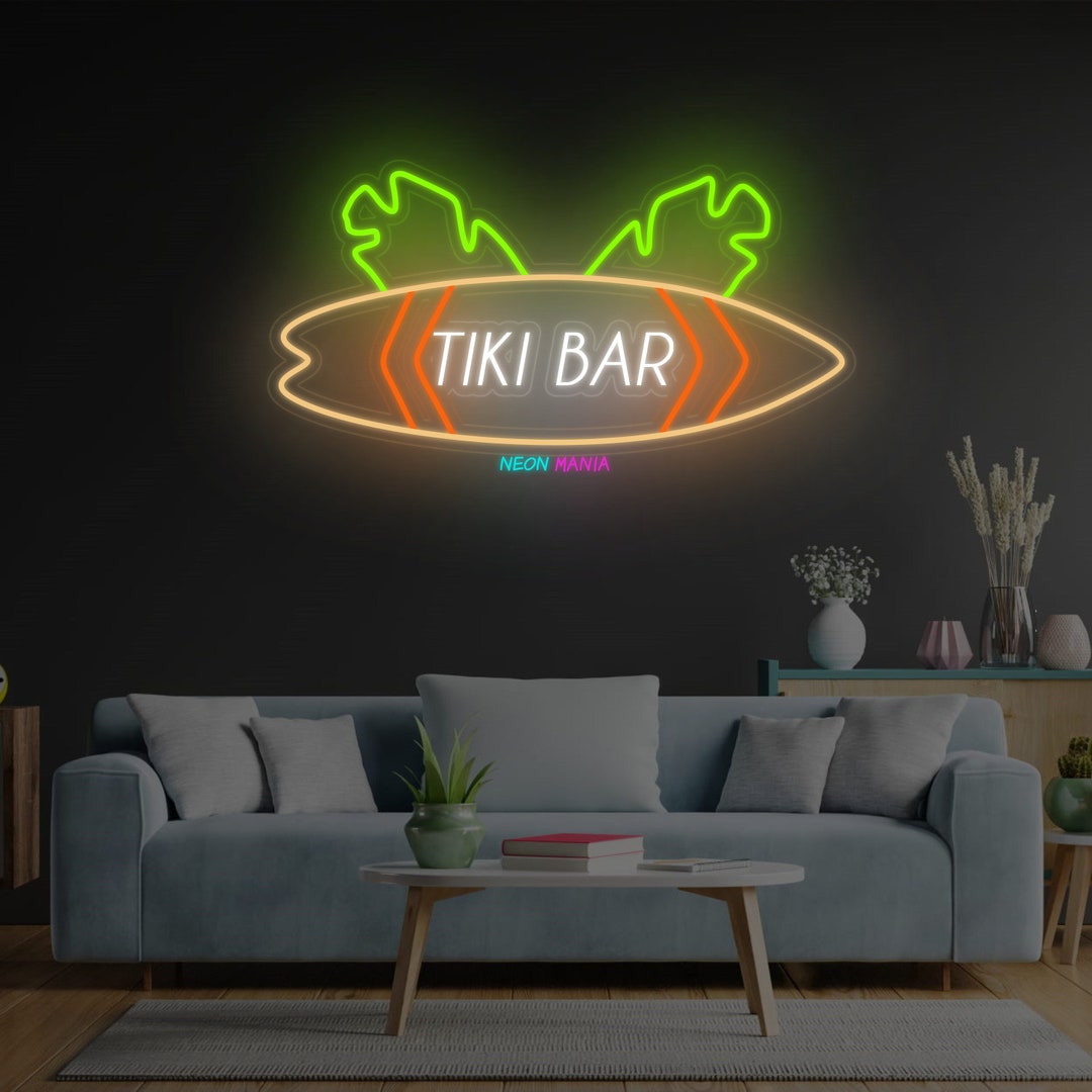 Tiki Bar Neon Sign: Light up Your Bar. Tiki Surfboard Led Neon. Hawaii ...