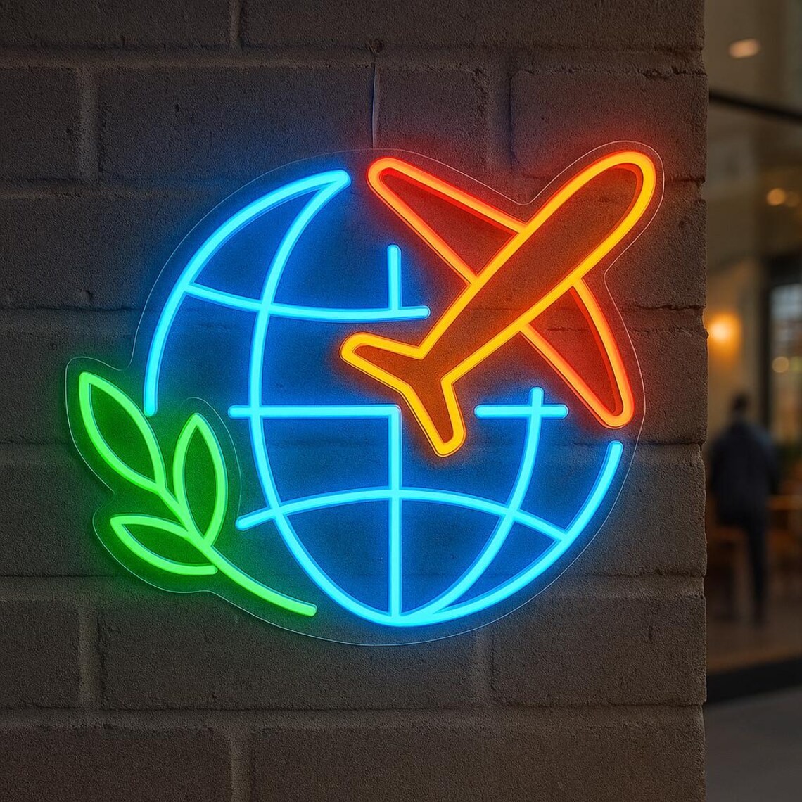 Planet and Airplane Neon Sign. Travel LED Decor. Travel Agency LED ...
