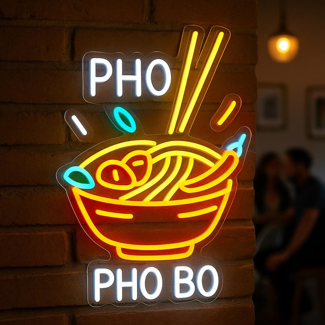 Pho Bo Neon Sign. Beef Noodle Soup Wall Decor. Restaurant LED Decor ...