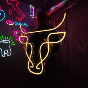 Bull Neon Sign, Bull Head Led Neon, Bull Light Sign, Animal Sign, Texas ...