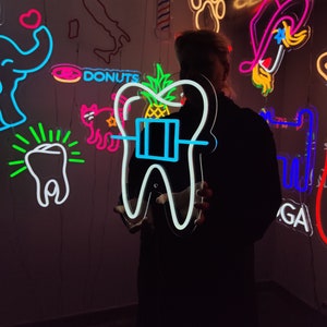 Tooth With a Brace Neon Sign, Teeth Braces Led Neon, Dental Braces Led ...
