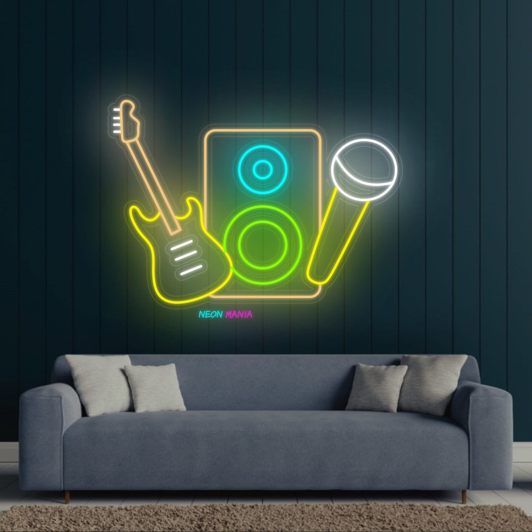 Guitar Microphone Speaker Neon Sign, Karaoke Neon Light, Disco Led ...